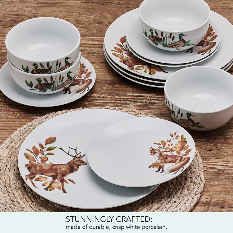 Studio Nova Woodland Wonders 12-Piece Porcelain Dinnerware Set, Service ...