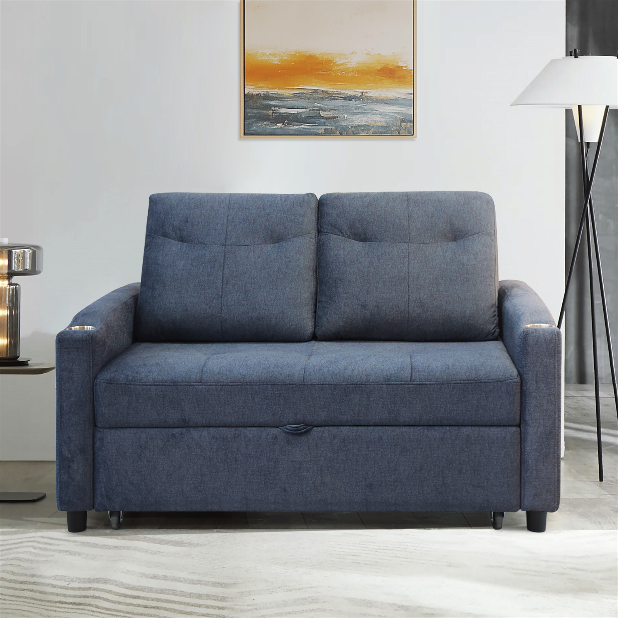 House of Hampton® Modern Reclining Velvet Loveseat with Pull-Out Bed ...