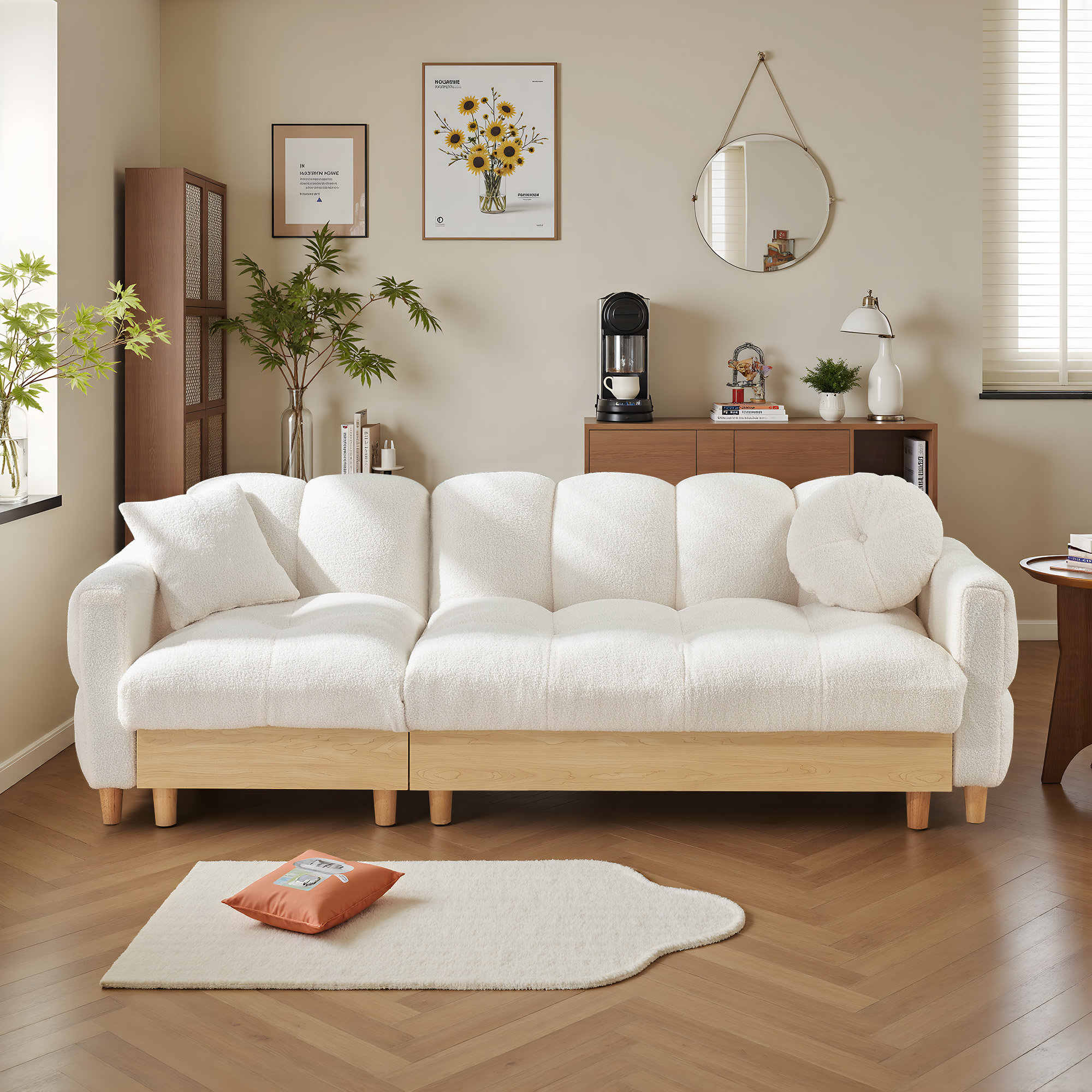 George Oliver 3-Seater Teddy Sofa With 2 Pillows - 84.64'' Lift Couch ...