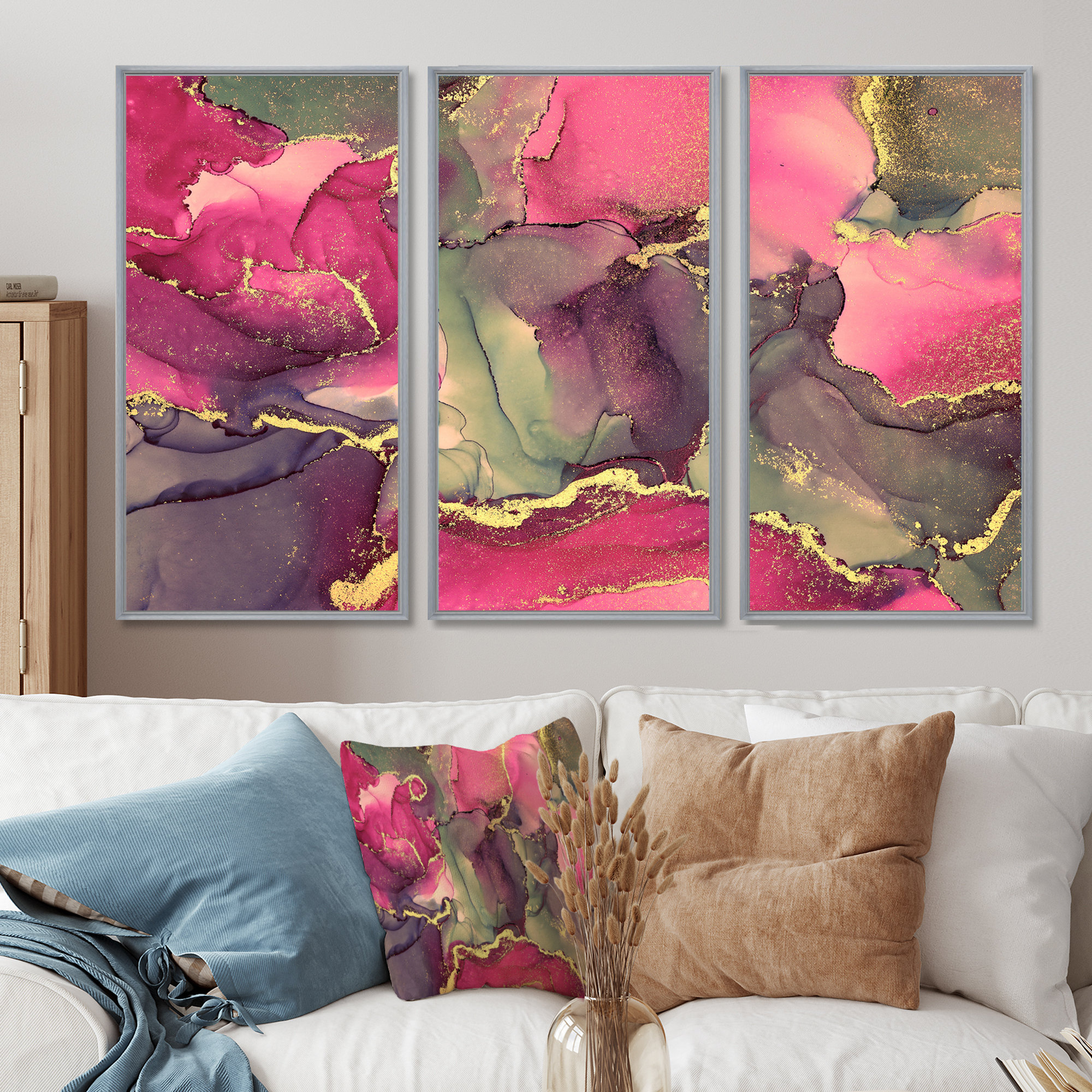 Everly Quinn Pink And Black Luxury Abstract Fluid Art - Modern Framed ...