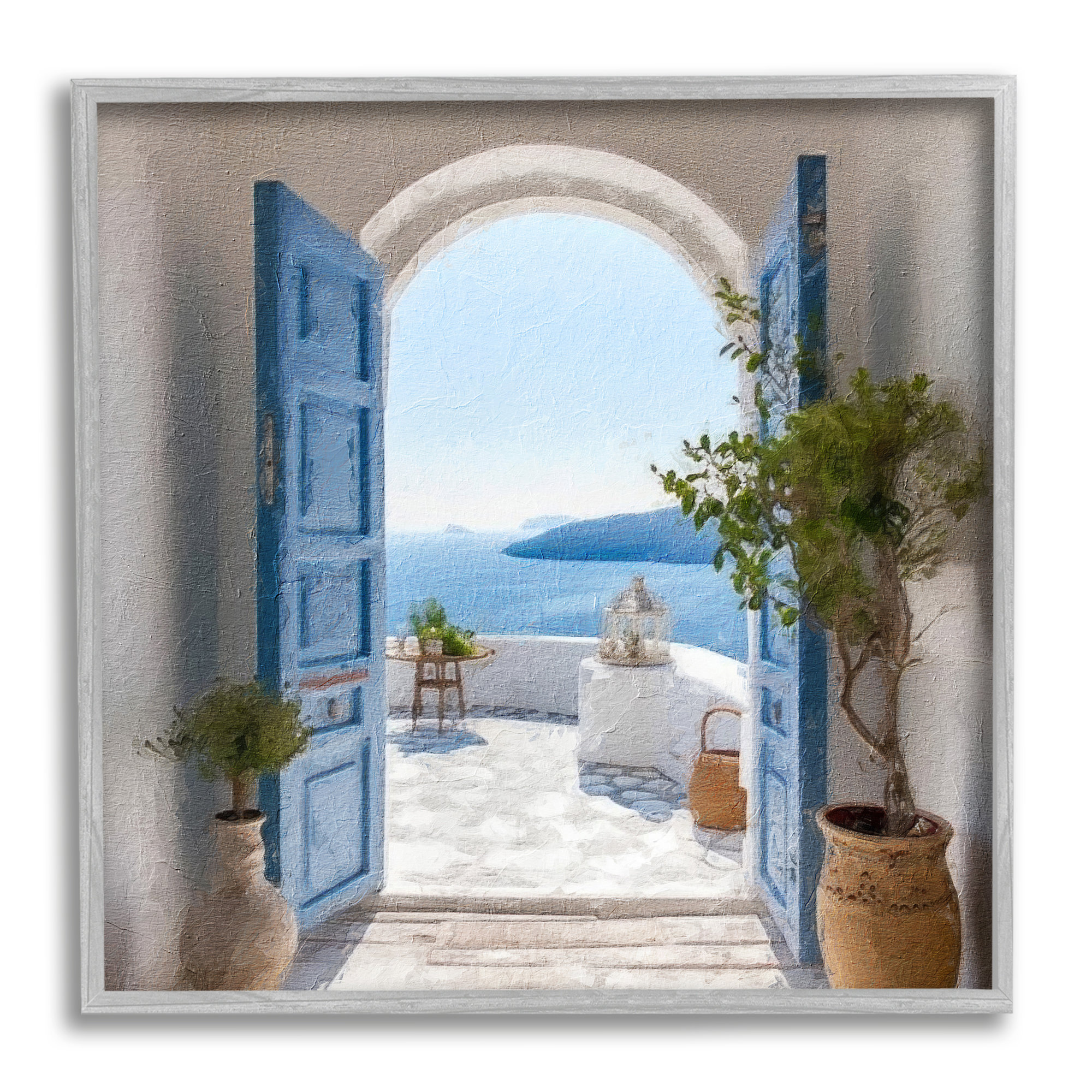Stupell Industries Blue Greek Door Scenery On Wood by LSR Design Studio ...