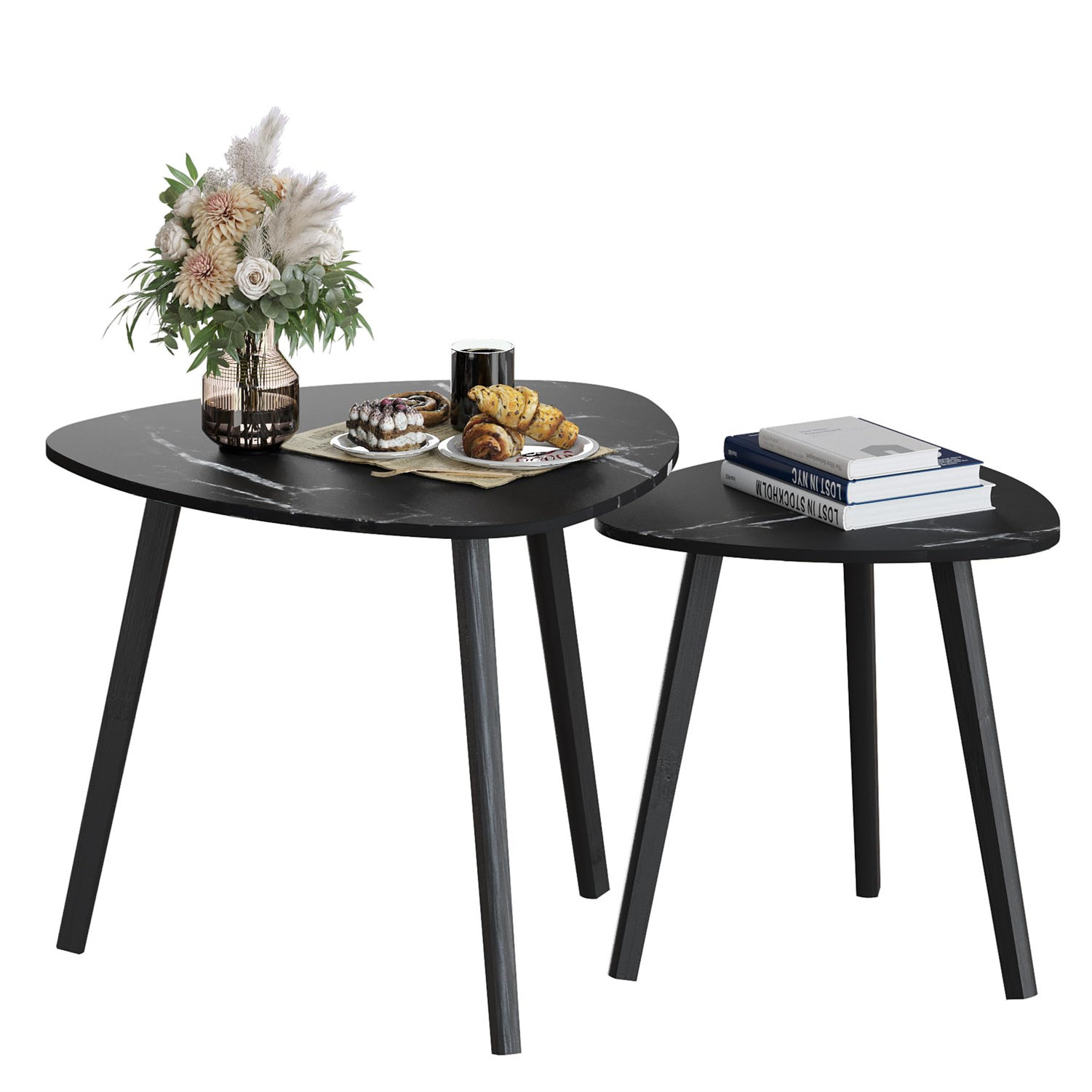 Wrought Studio™ Modern Marble Black Triangular End Table Set - Stylish & Space-Saving Nesting ...