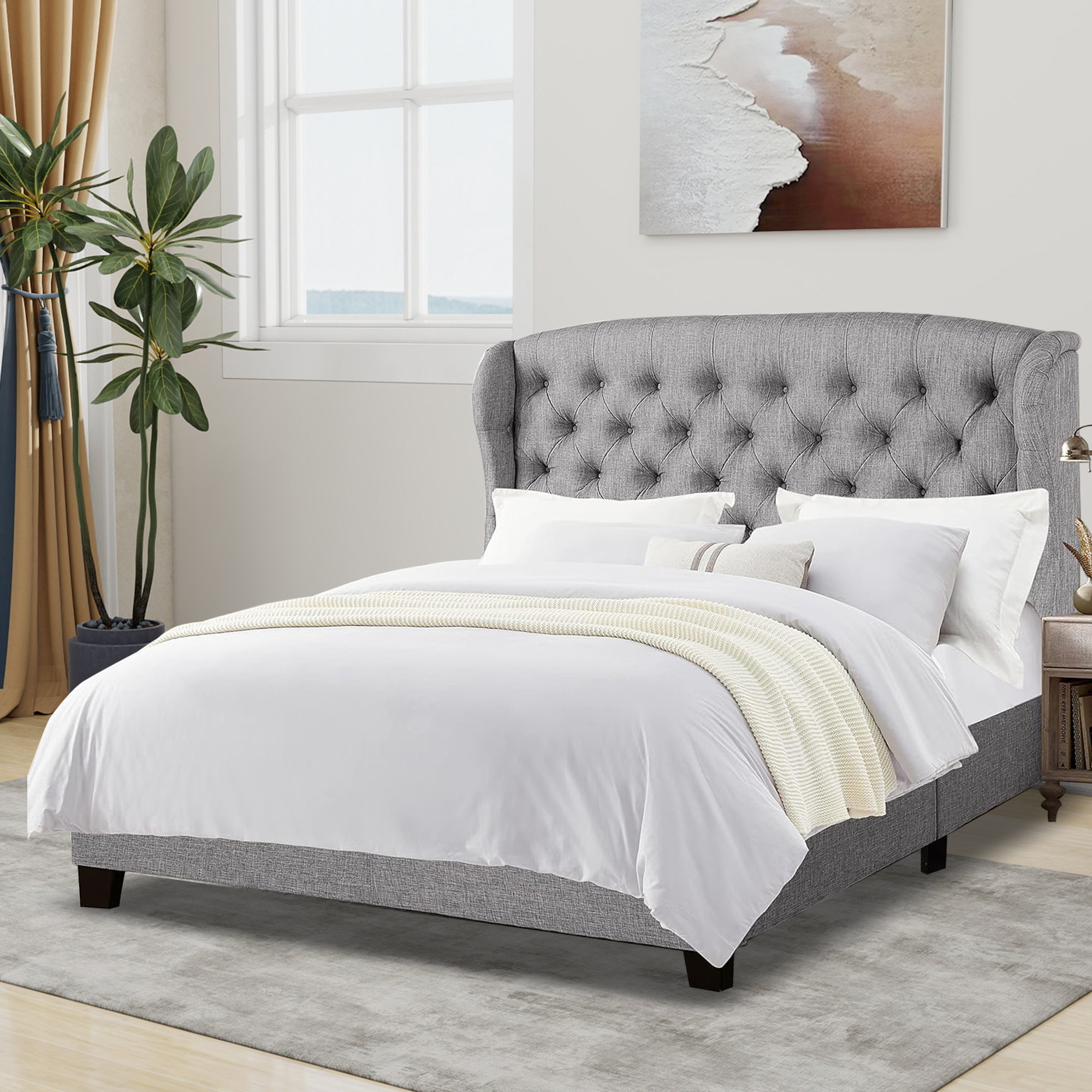 Lark Manor™ Fabric Upholstered Bed,Tufted Headboard Adjustable Height ...