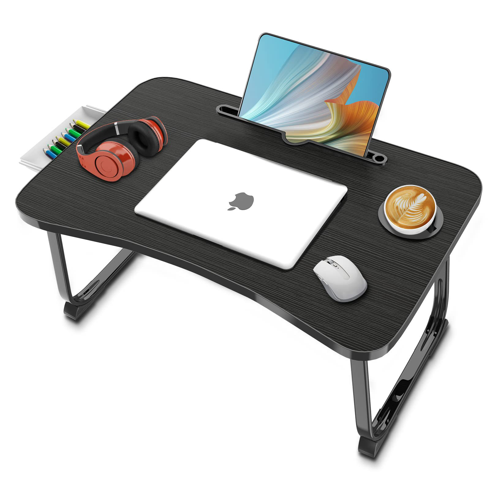 Latitude Run® Portable Foldable Lap Desk With Storage Drawer And Cup ...