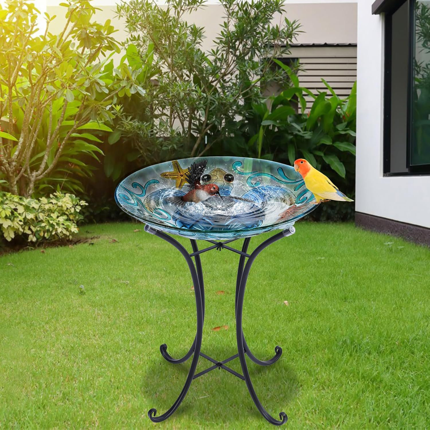 Longshore Tides Glass Sea Turtle Bird Bath With Solar Powered Lights ...