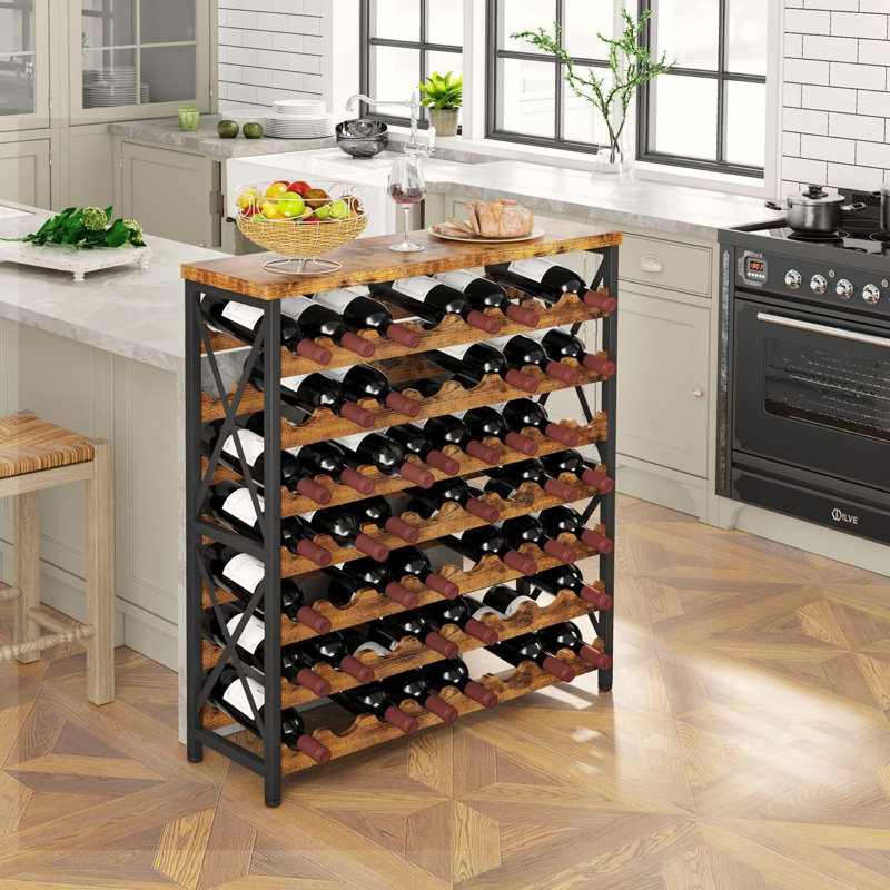 17 Stories Tavais 56 Bottle Floor Wine Bottle Rack Rustic Brown And ...
