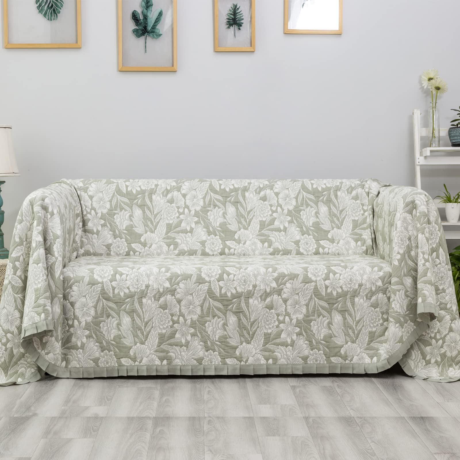 Red Barrel Studio® Sofa Cover Luxury Jacquard Stylish Embroidery Ruffle ...