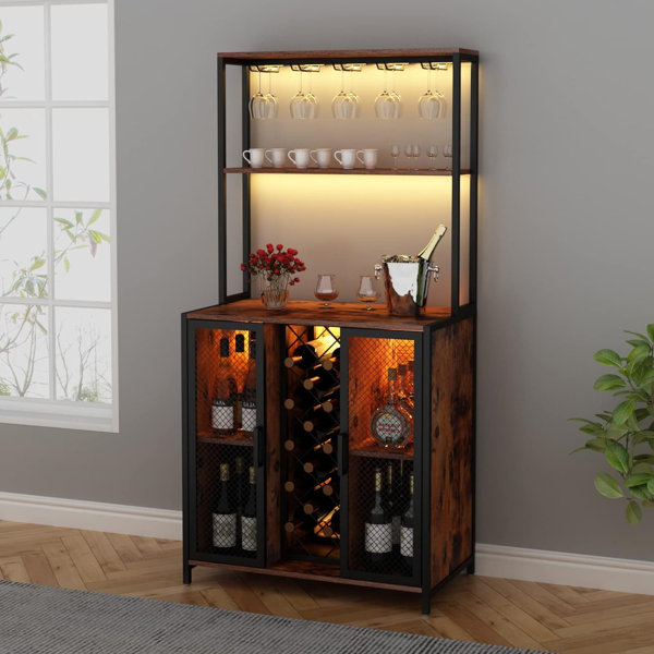 Wrought Studio™ Wine Bar Cabinet With LED Lights, 5-Tier Industrial ...