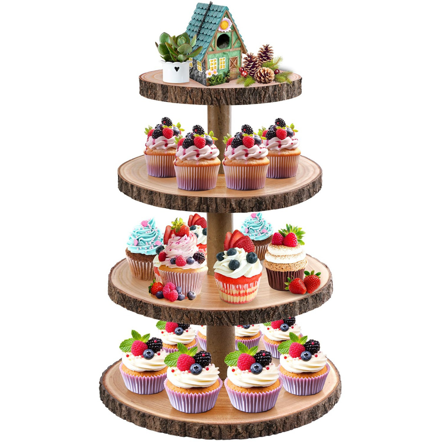 Stack man Cupcake Stand Wood Dessert Stands 4 Tier Cupcake Tower Large ...