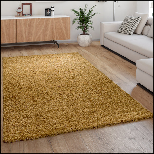 17 Stories Anamda Solid Colour Machine Woven Yellow Area Rug & Reviews ...