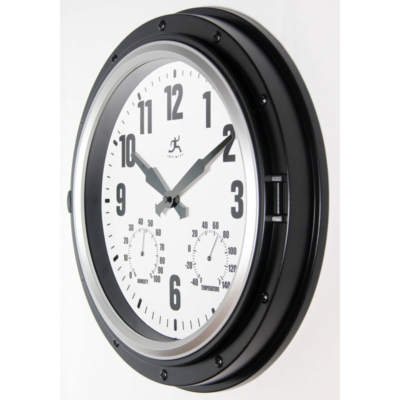 Infinity Instruments Outdoor Round Plastic Wall Clock 16 Inches - Black ...