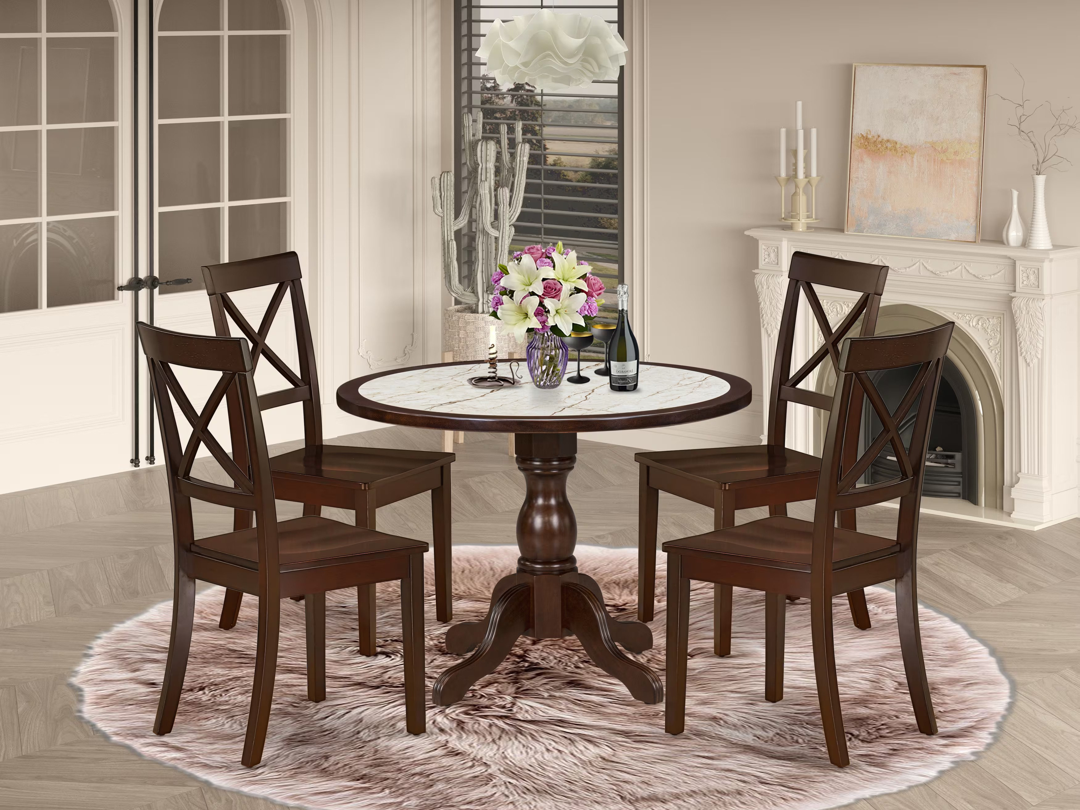 Alcott Hill® Dining Set Consists of a Round Table and 4 Wooden Dinning ...