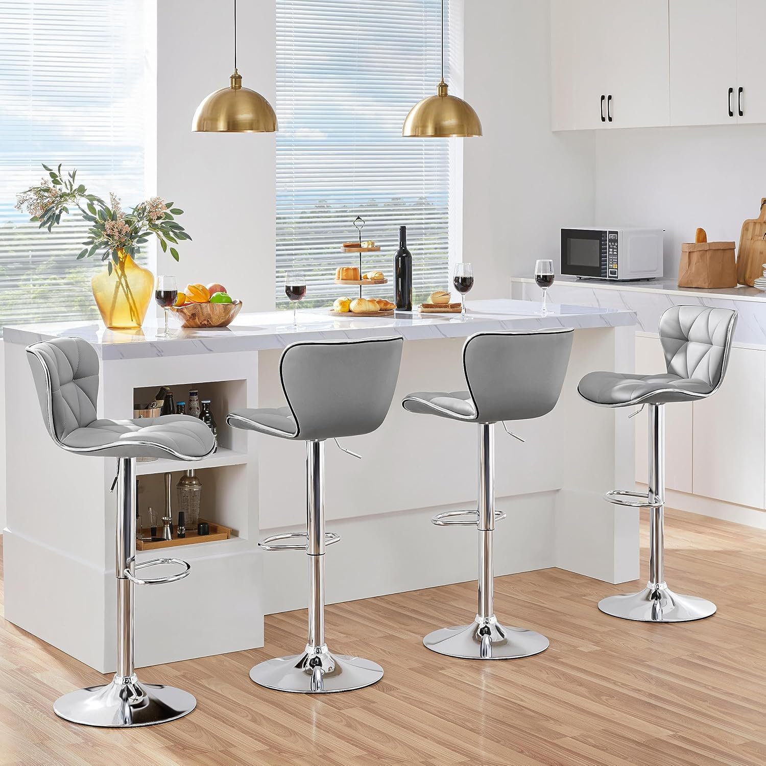 Hokku Designs Bar Stools Set of 4, Island Chairs Shell Back, PU Leather ...