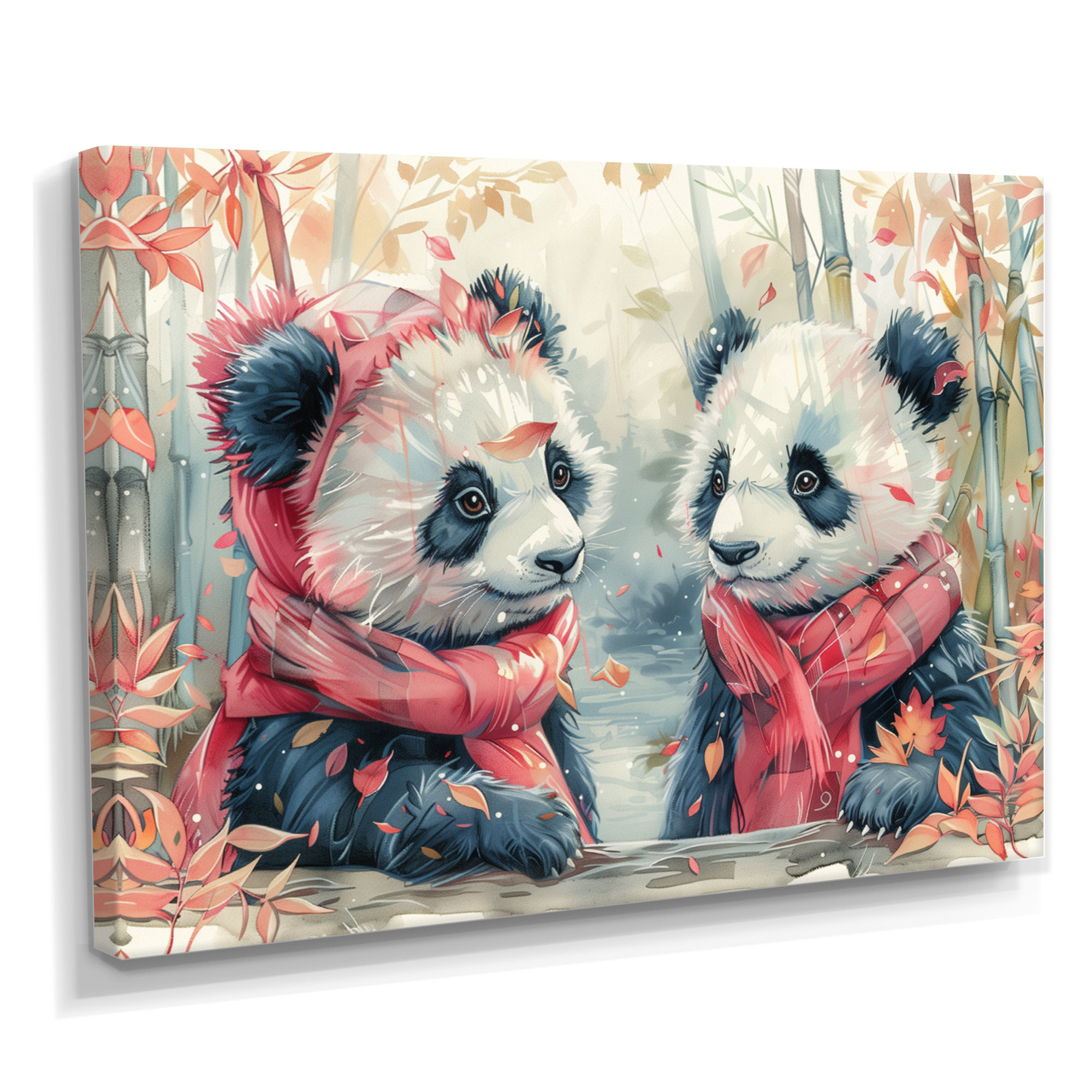 Design Art Pink Black Pandas Meadow II - Panda Animal Wall Art Print ...