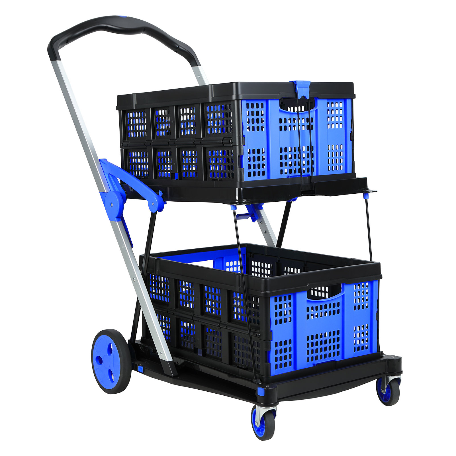 Wrought Studio™ Collapsible Shopping Cart, Heavy Duty Grocery Cart, 2 ...