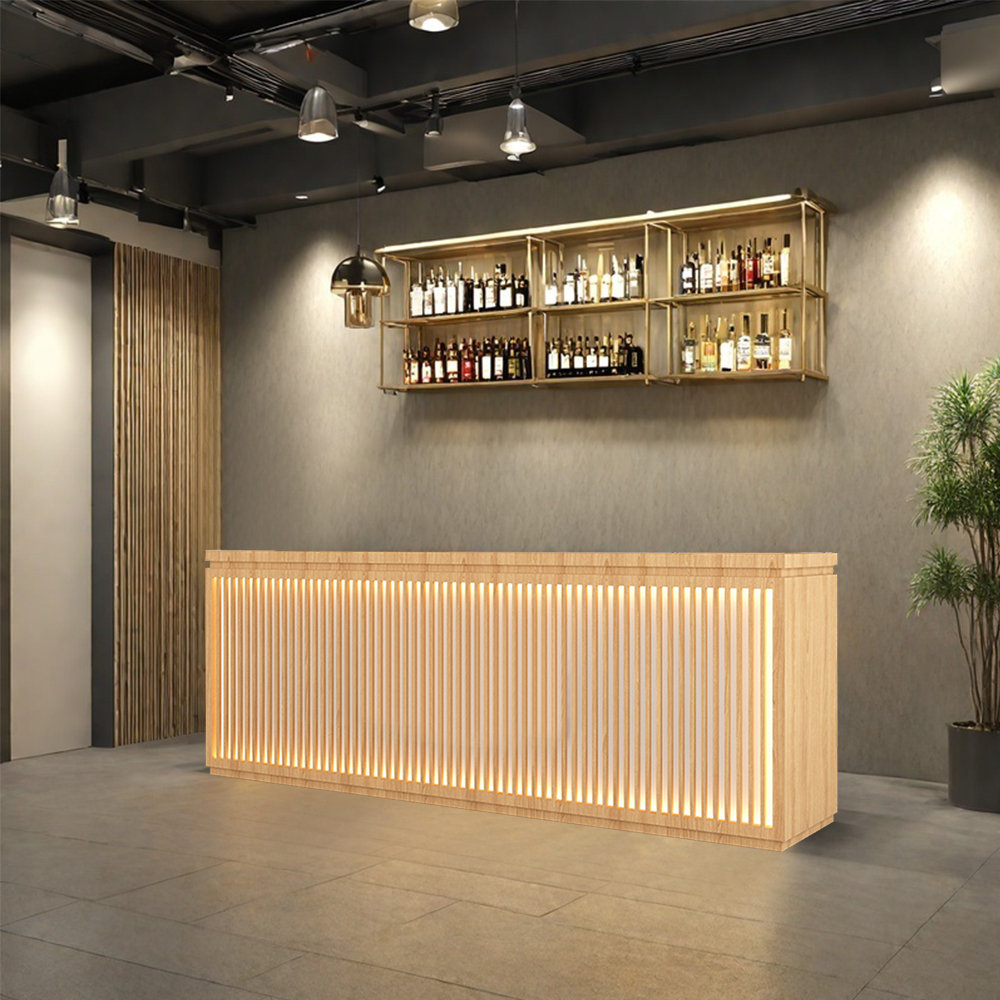 KPXU Bar Counter 110.23-Inch Vintage Bar Counter Front Desk with Dual ...