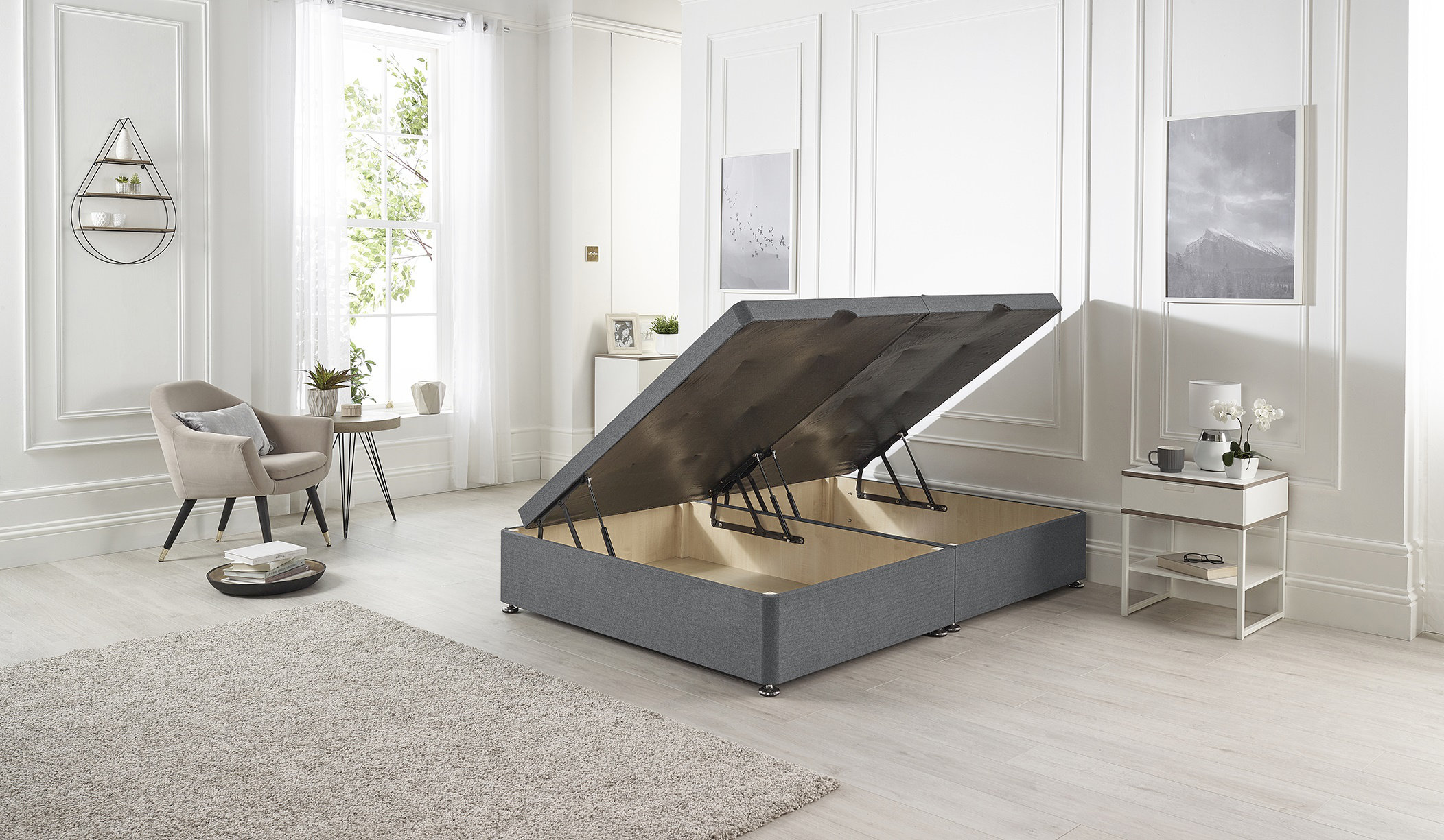 17 Stories Orchid Side Opening Gas Lift Ottoman Bed Base Plush Velvet | Wayfair.co.uk