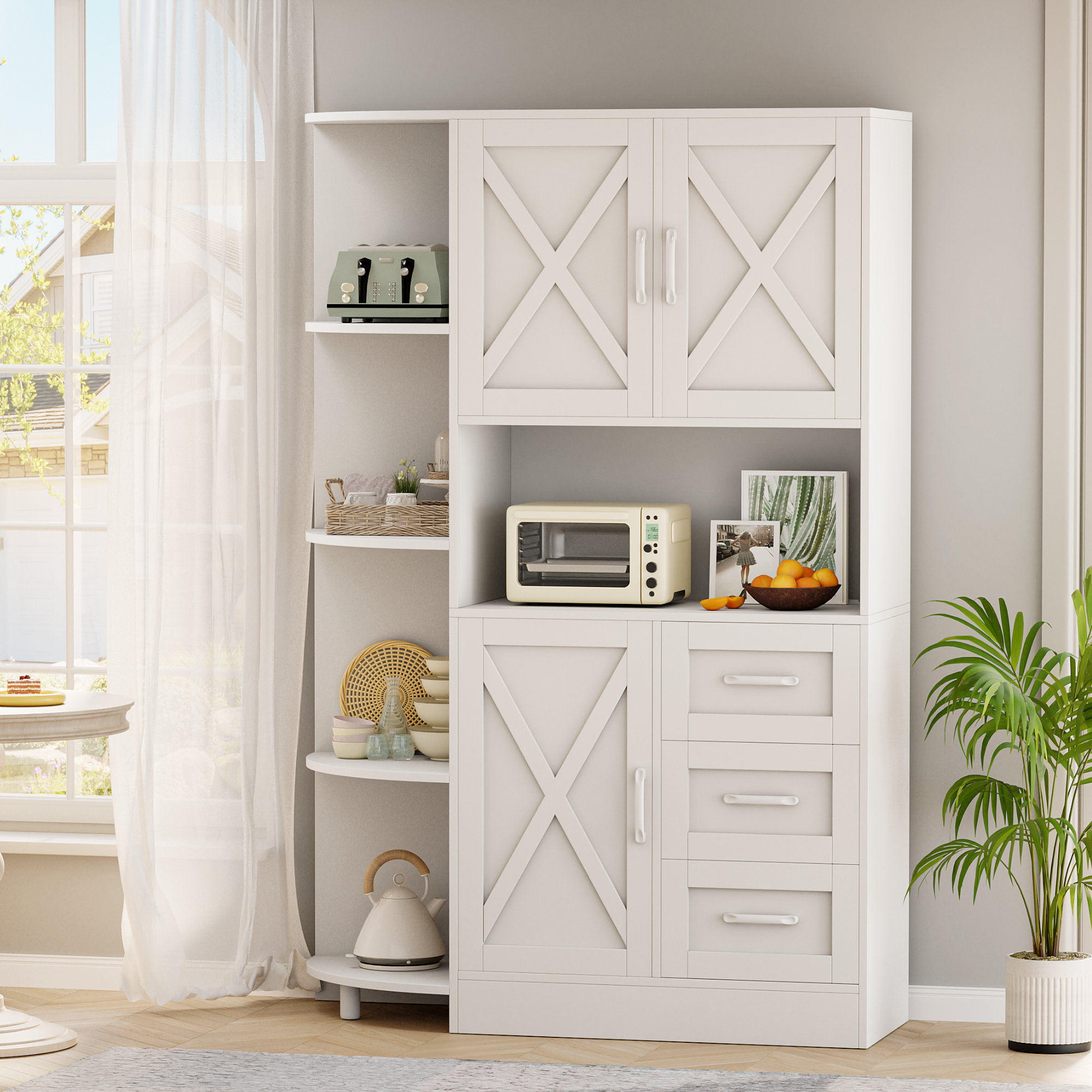 Ophelia & Co. Tall Kitchen Pantry Cabinet Farmhouse Freestanding ...