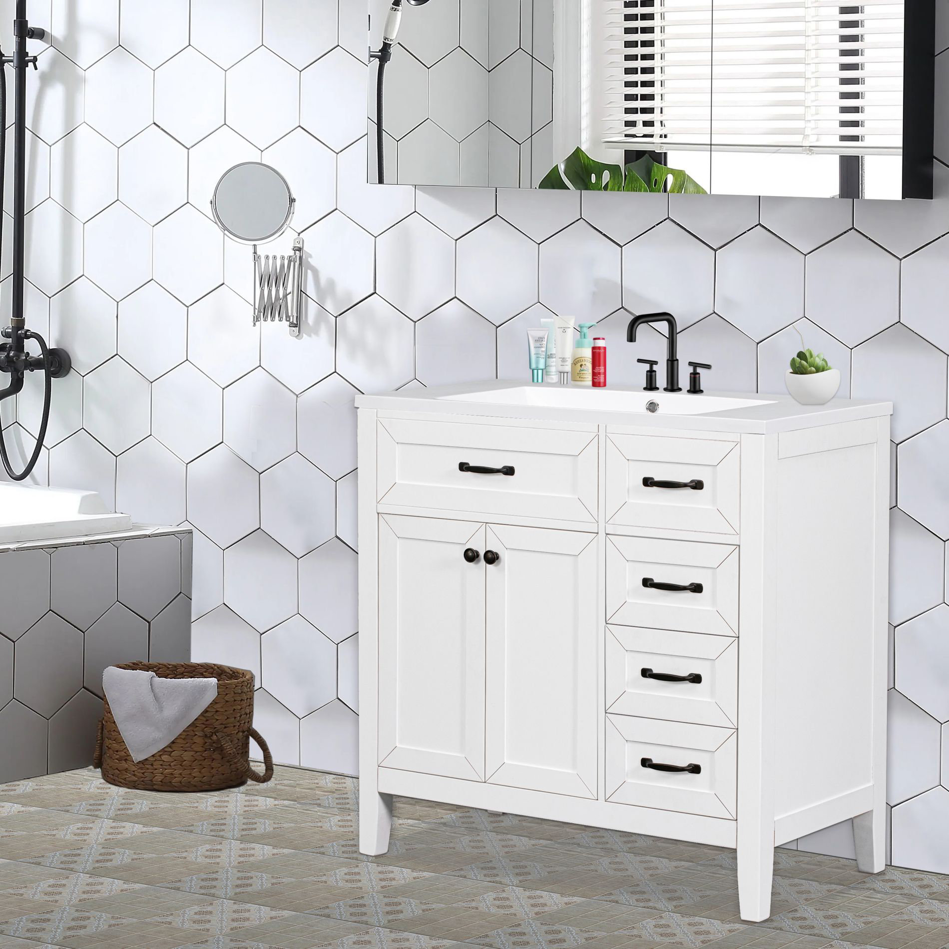 Winston Porter Jermey 36'' Single Bathroom Vanity with Ceramic Top ...