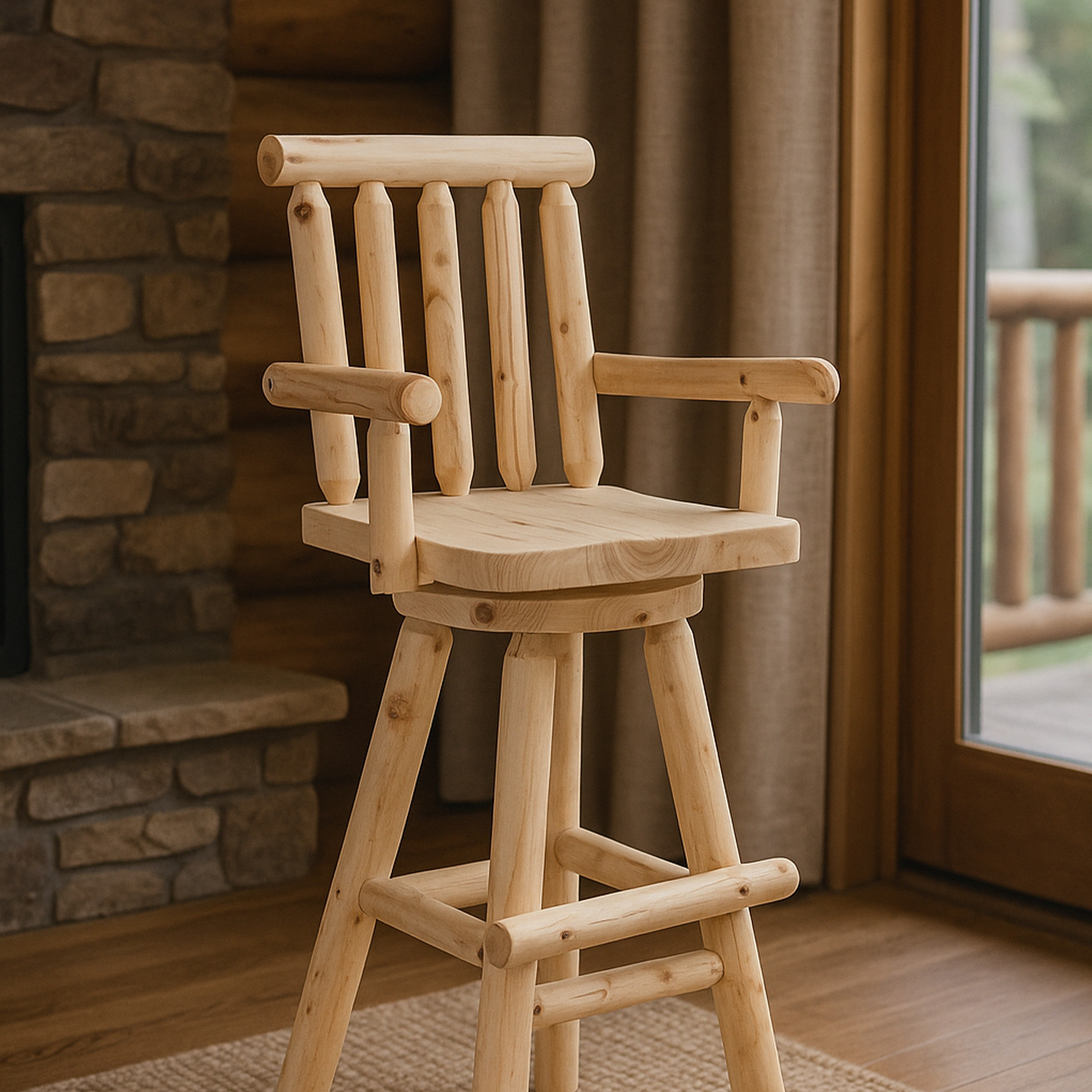Millwood Pines Bruce Square Slat Back Rustic Log Cabin Style Bar Stool ...