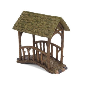 Arlmont & Co. Reyce Polyresin Fairy Garden Statue, Covered Bridge | Wayfair