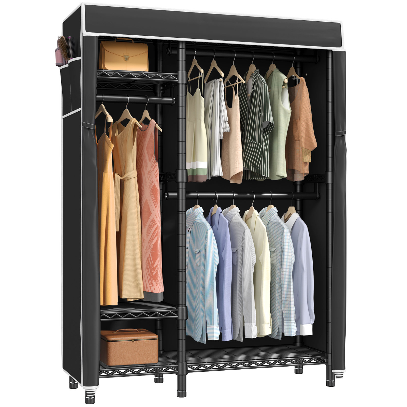 Rebrilliant V2C Wire Garment Rack Covered Clothes Rack, Black Rack With ...