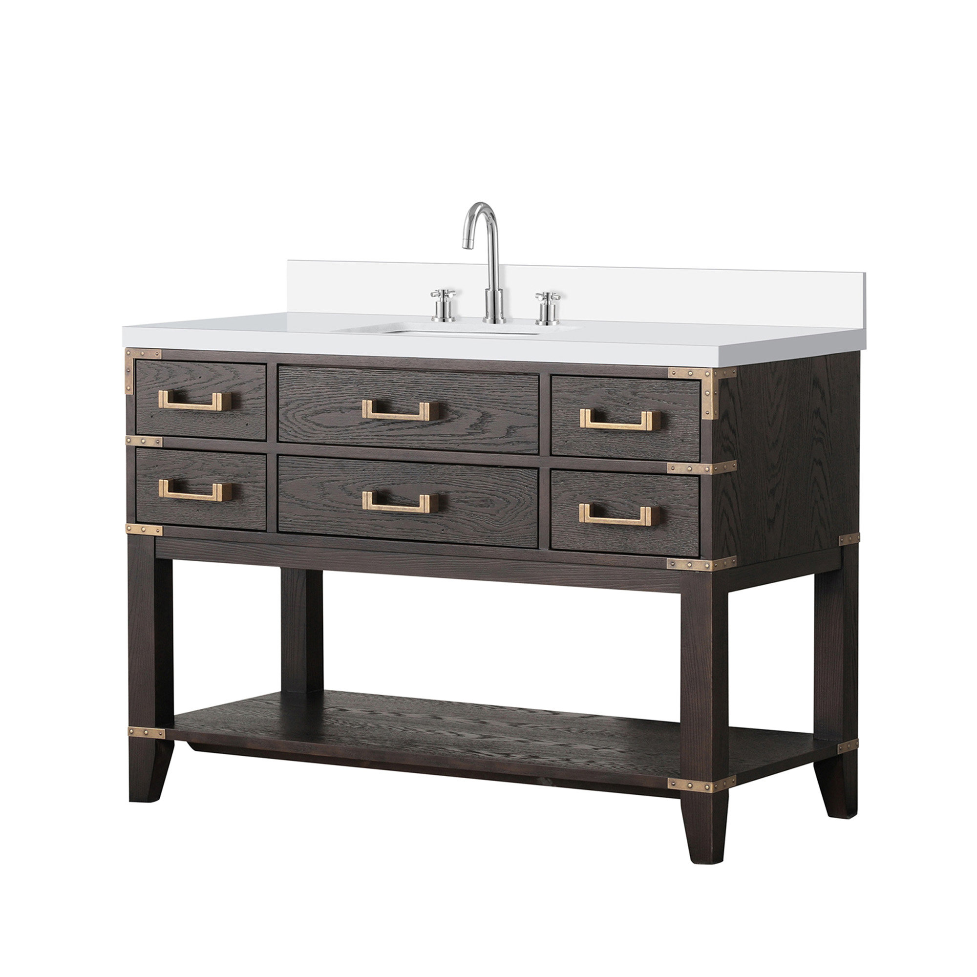 Hokku Designs Oak Single Bath Vanity 48 in. W x 22 in. D, White Quartz ...