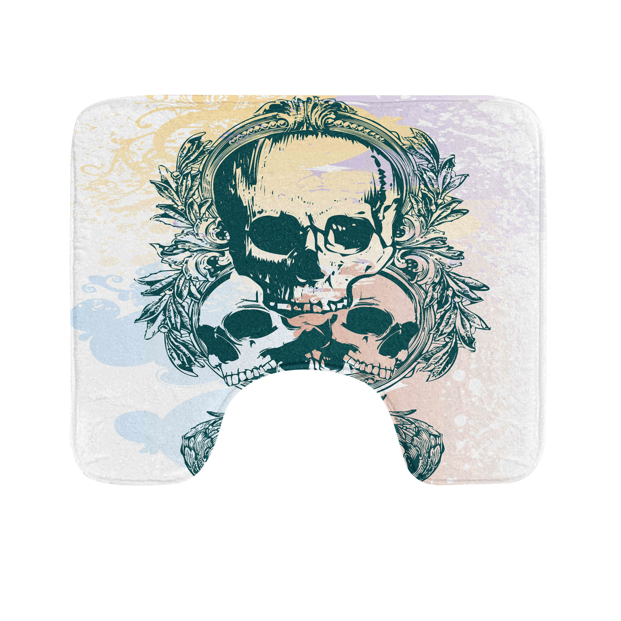 Dakota Fields Skull Toilet Mat U-Shape Bathroom Rug 20" Pale Yellow ...
