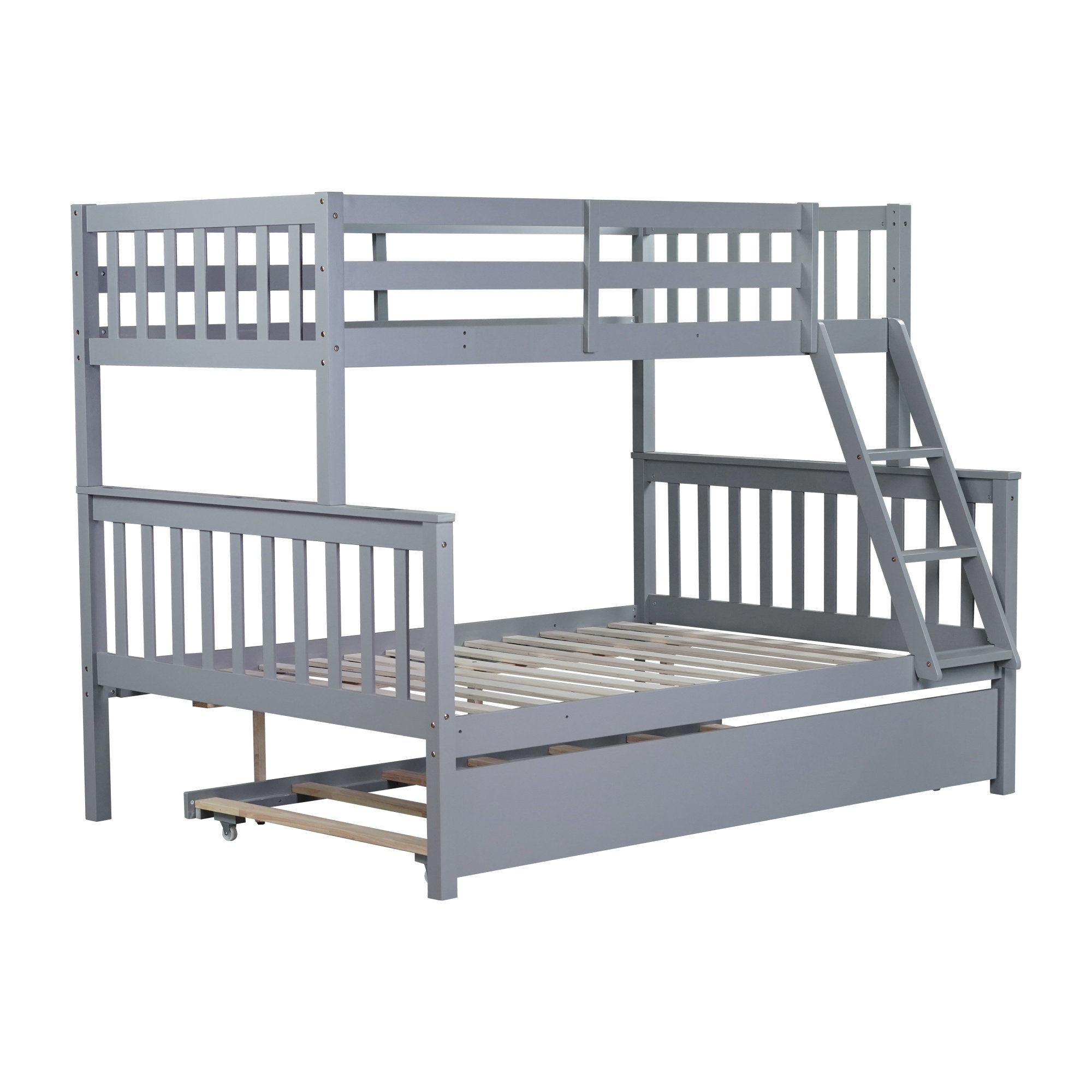 Harriet Bee Twin Over Full Rubber Wood Bunk Bed With Trundle ...