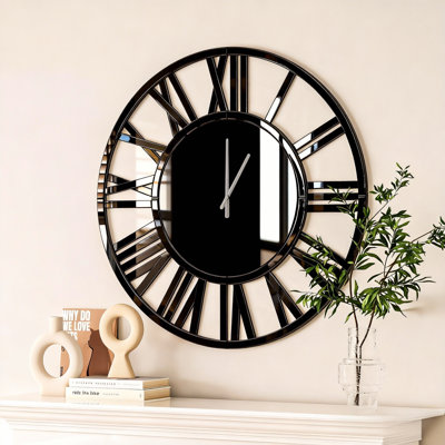 mirrored wall clock black