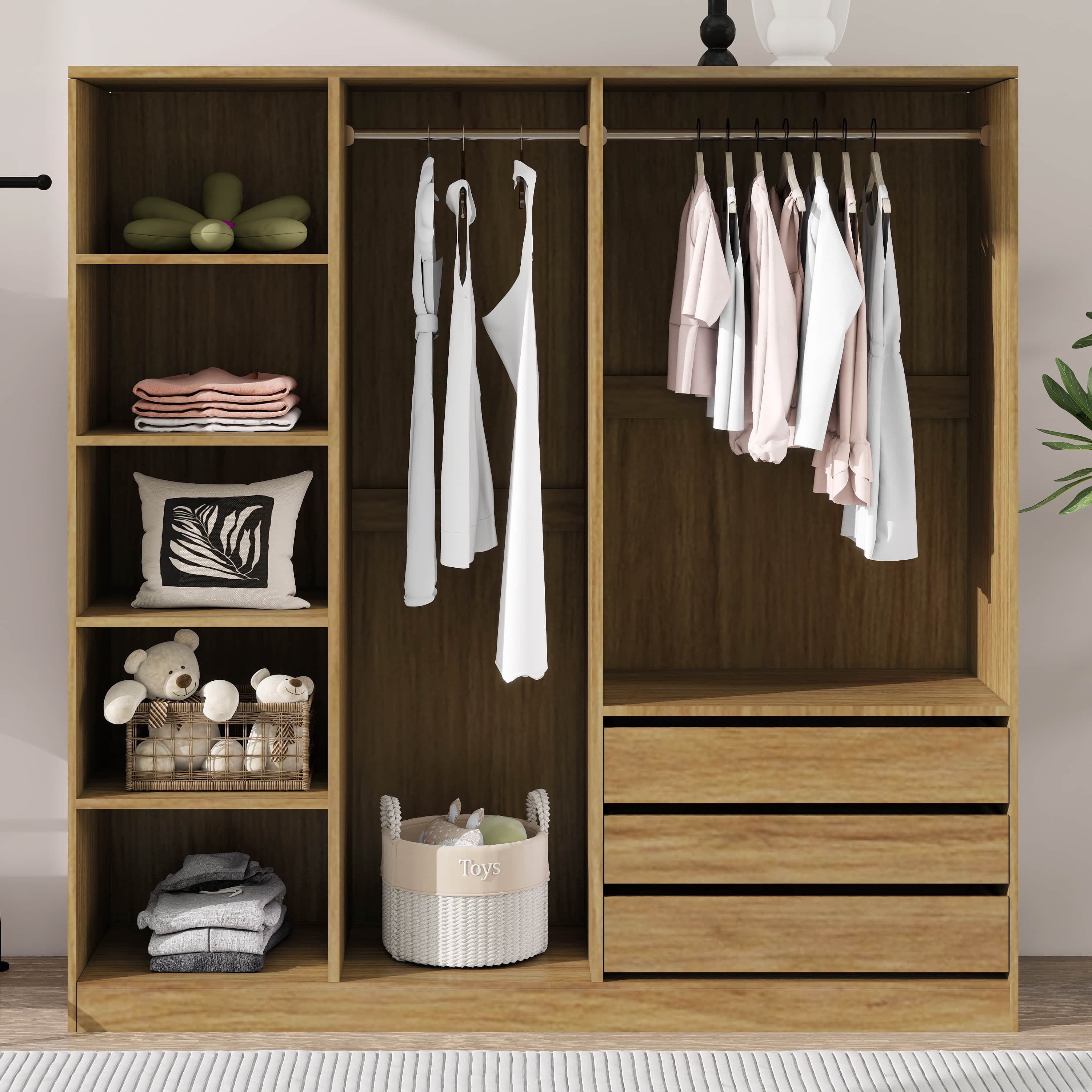 Wrought Studio Doorless Armoire Wardrobe Closet With 3 Drawers, Open ...