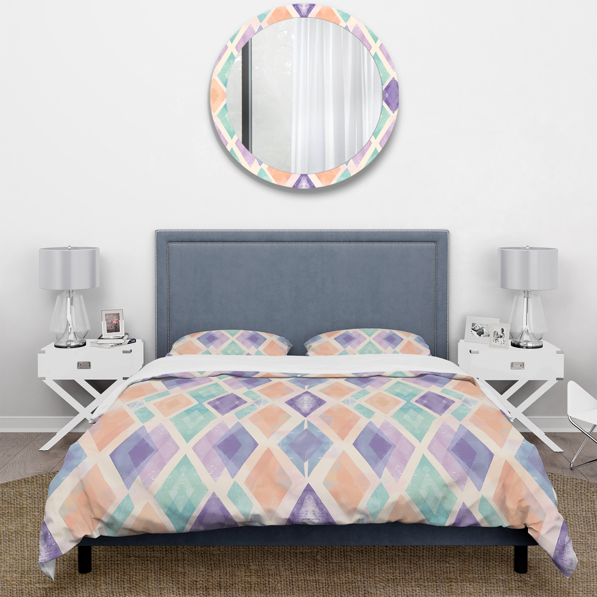 Design Art Peach Purple Boho Triangle Pattern I - Boho Duvet Cover Set ...