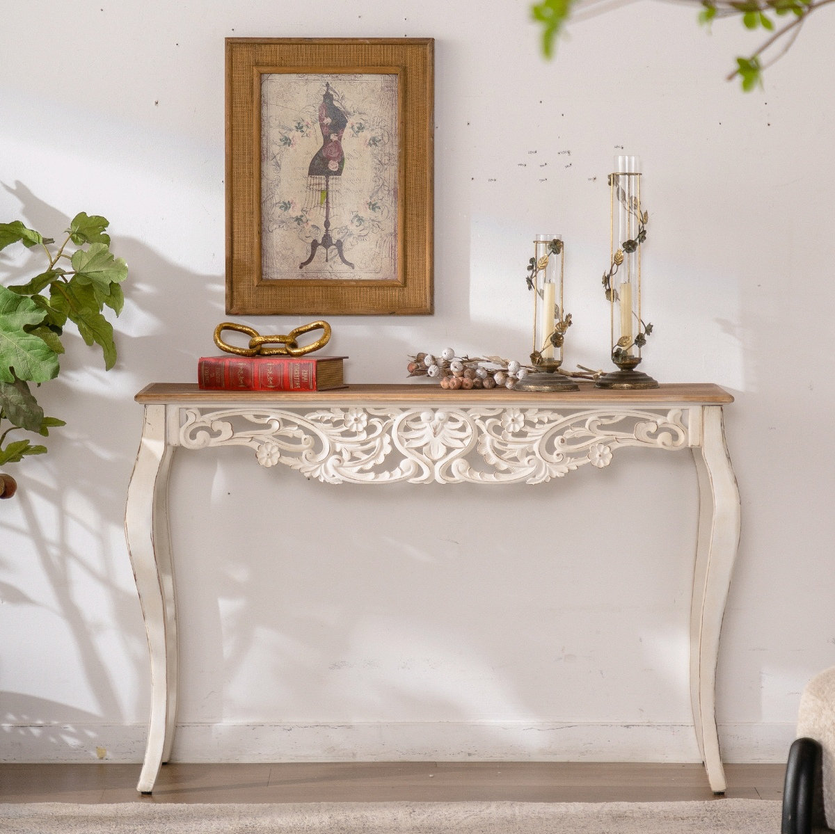 Astoria Grand Antique Vintage Console Table with Carved Details and ...
