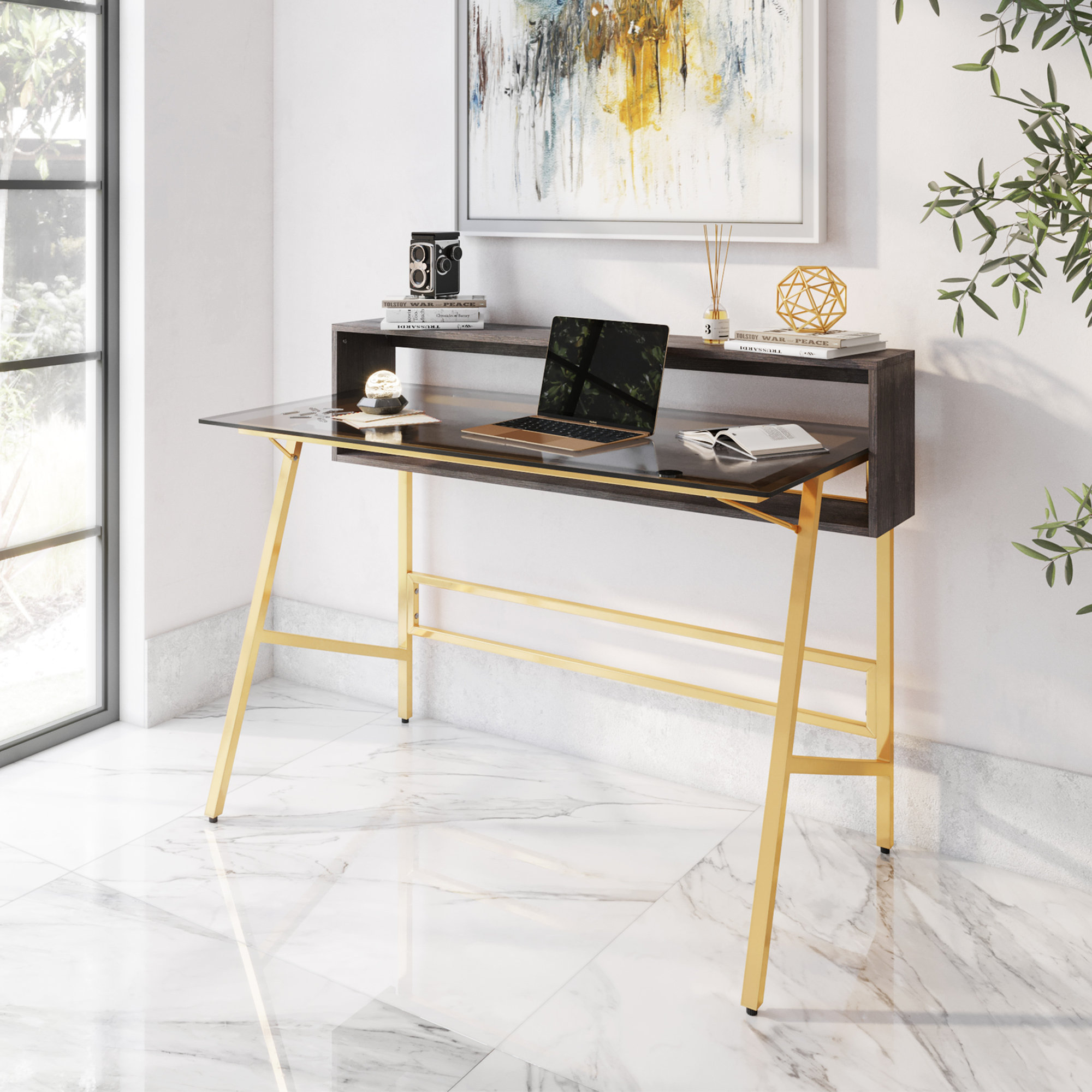 Ivy Bronx Home Office Writing Desk with riser | Wayfair