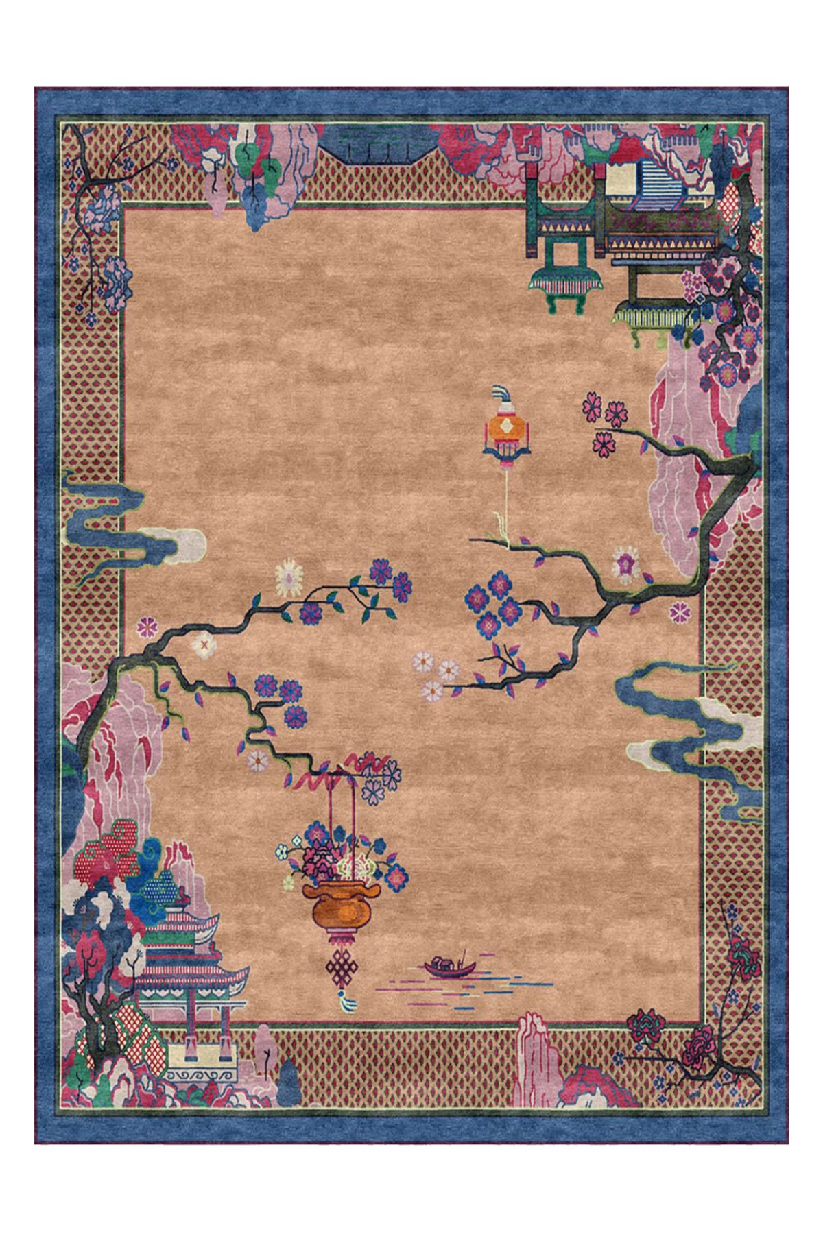 Dakota Fields Blue Salmon Patterned Woven Base Decorative Rug | Wayfair