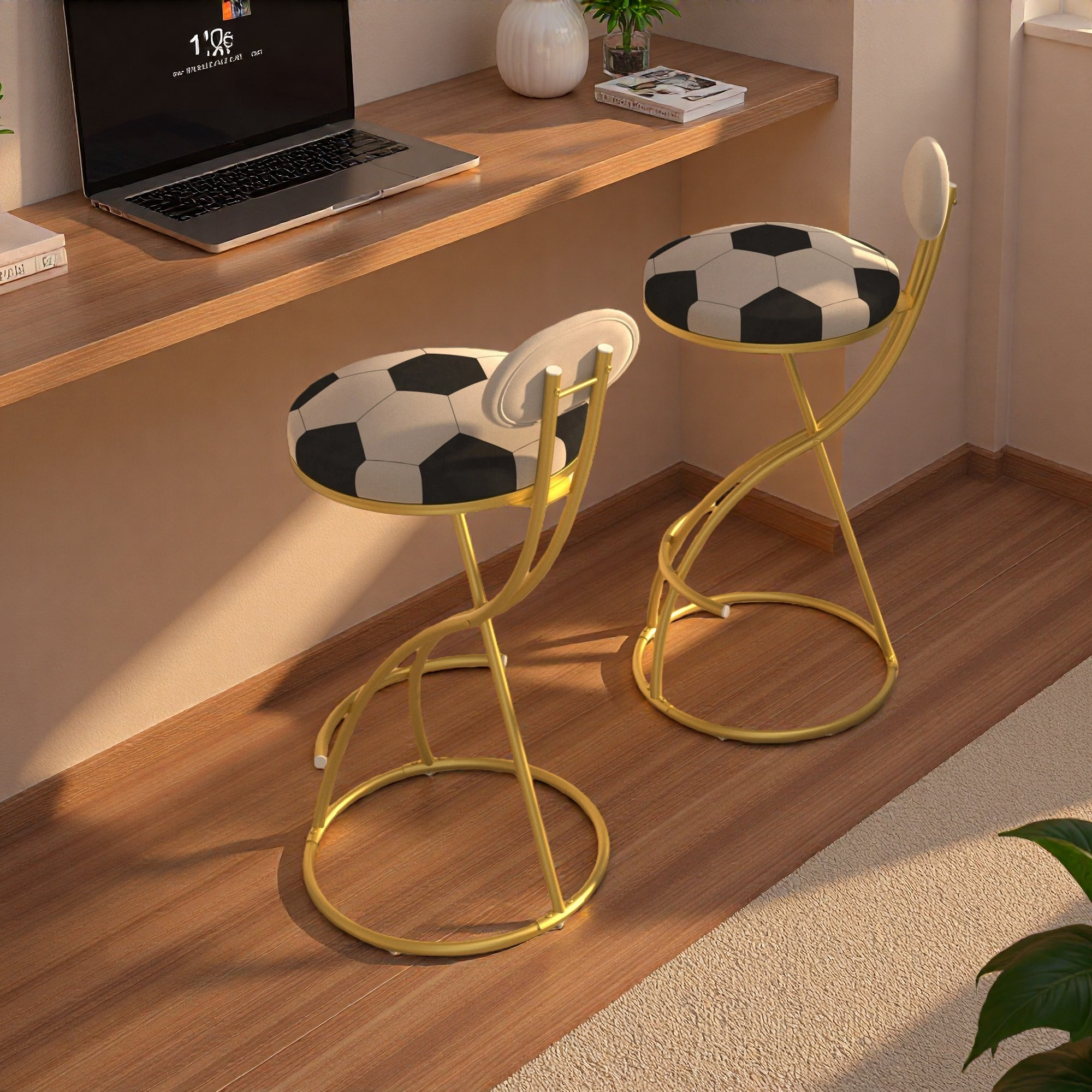 Ivy Bronx (set Of 2) Football Print Upholstered Counter Height Bar ...