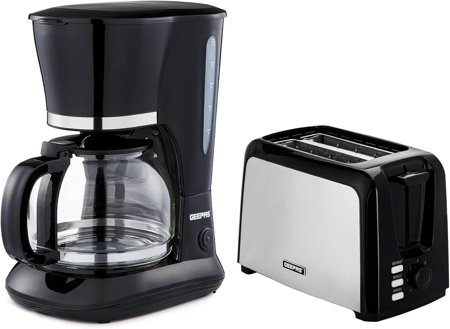 GEEPAS 1.5L Filter Coffee Machine & 2 Slice Toaster Combo Set | 800W ...