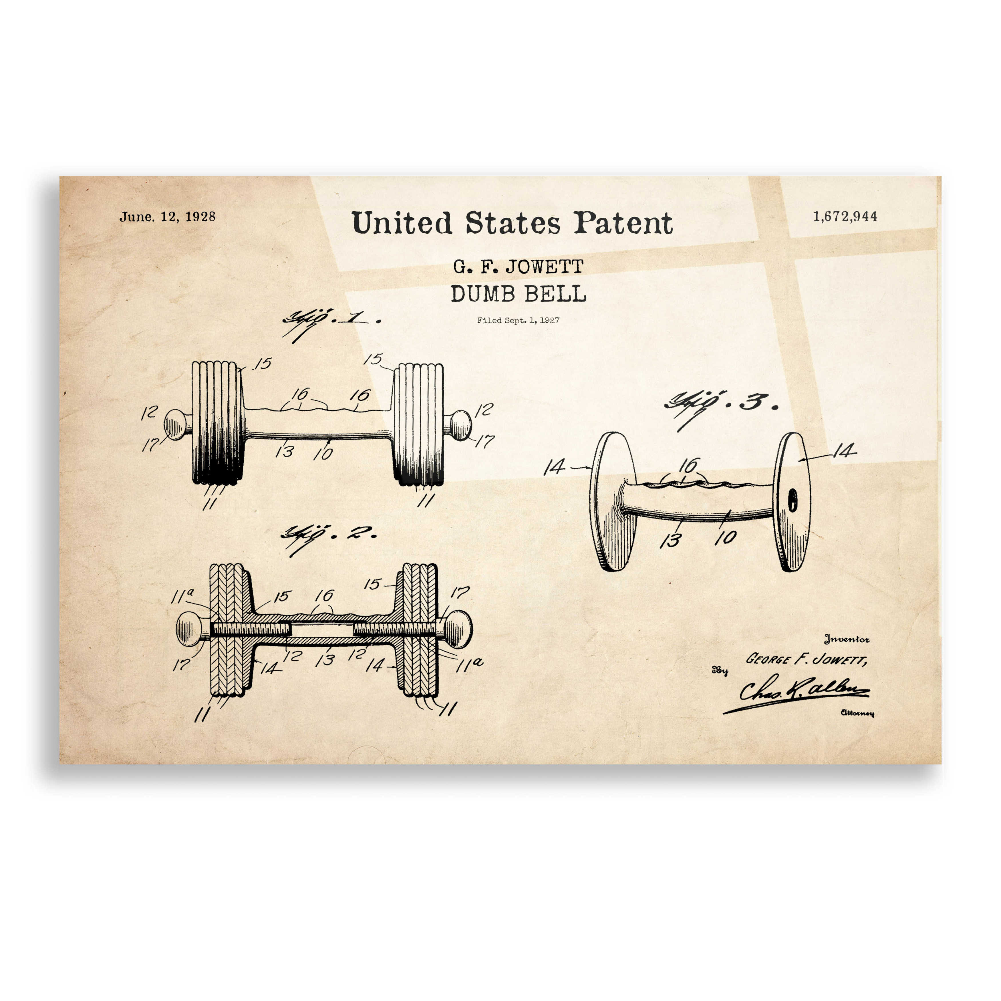 Williston Forge 'Dumbbell Blueprint Patent Parchment,' Acrylic Glass ...