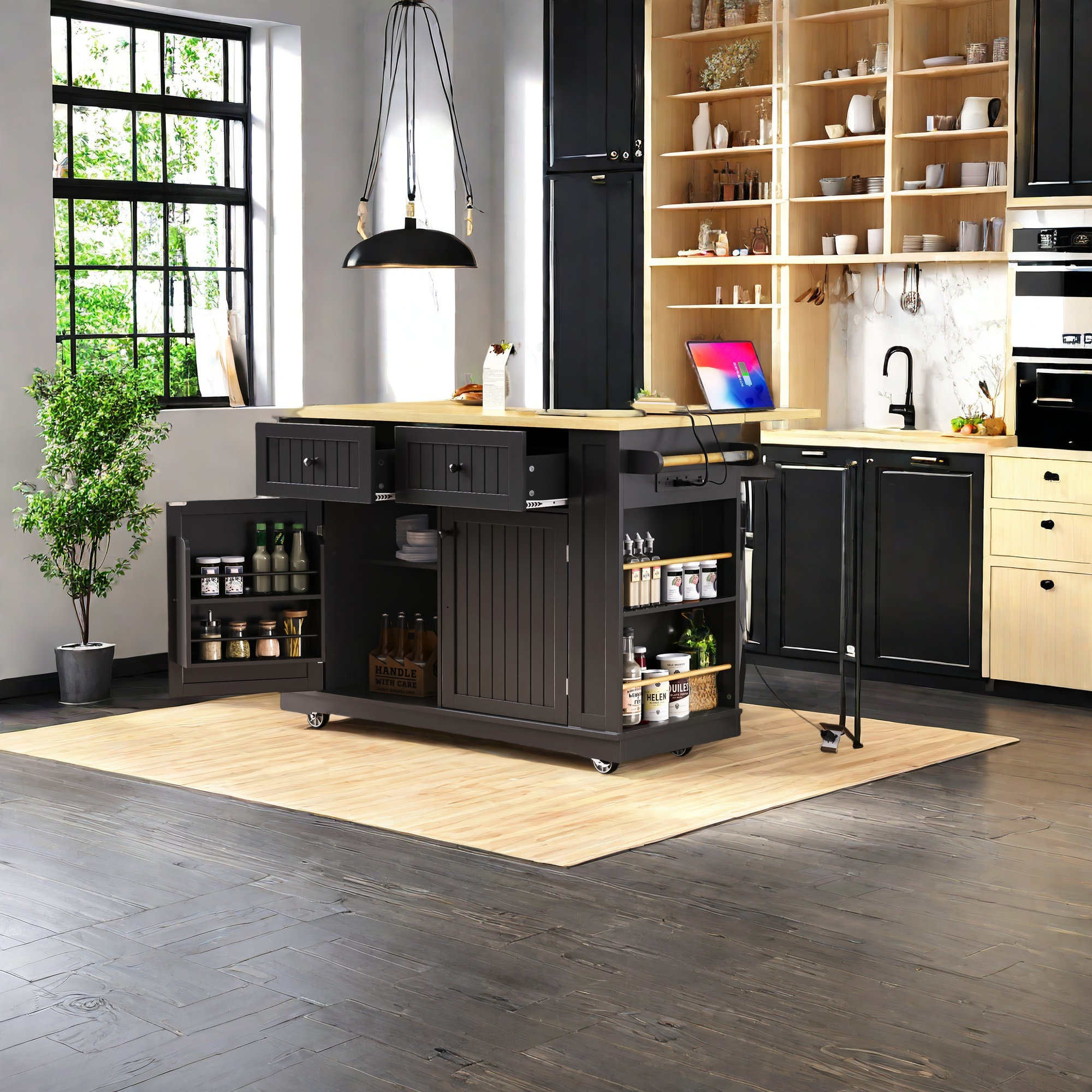 Lark Manor™ 48 Inch Large Kitchen Island With Drop Leaf,Power Outlet ...