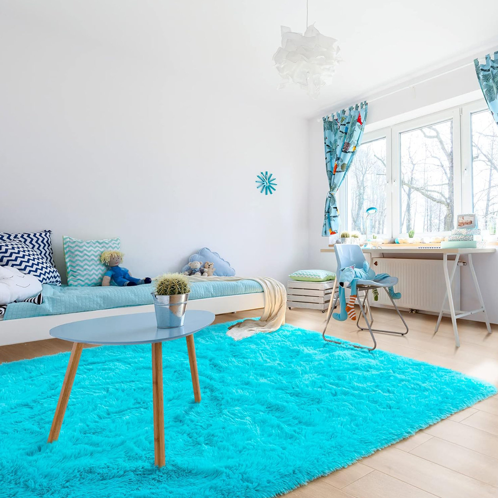 Mercer41 Fluffy Teal Blue Rugs for Bedroom | Wayfair