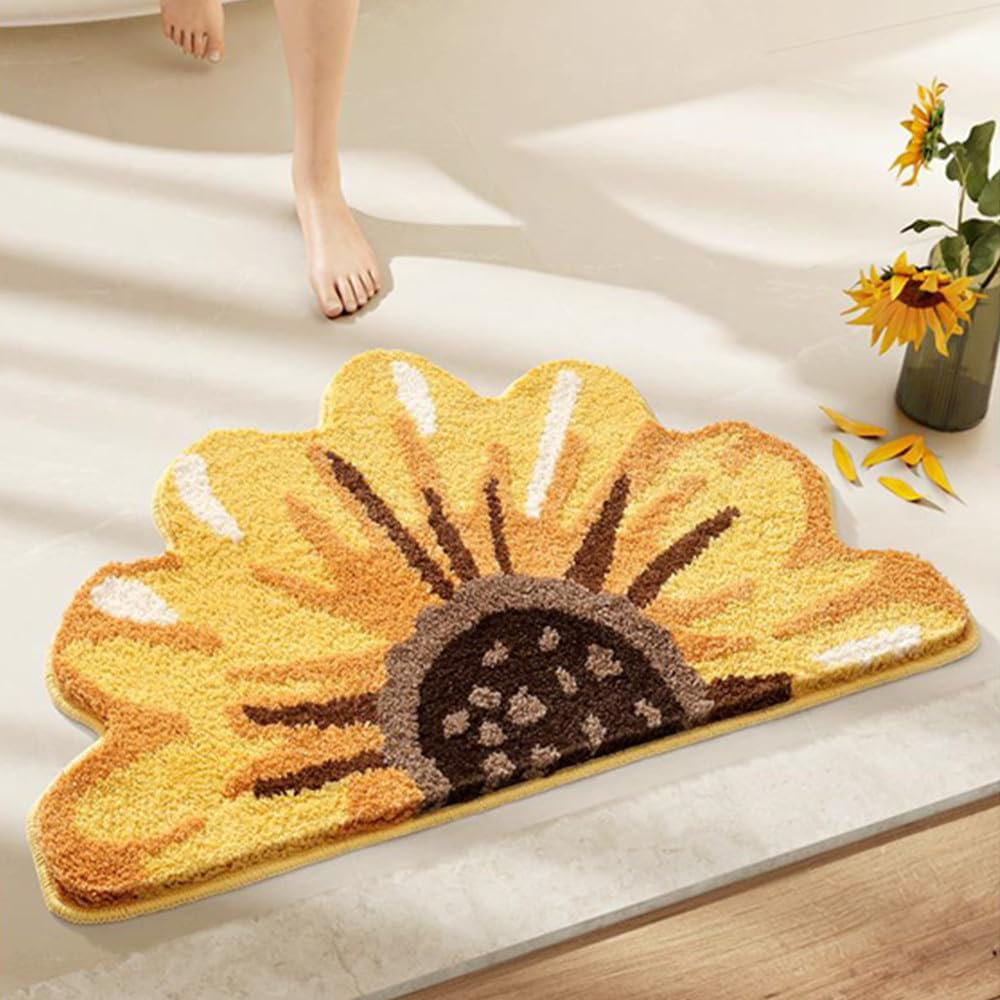 FETLOD Yellow Sunflower Rug Cute Flower Bath Mats For Bathroom Non Slip ...