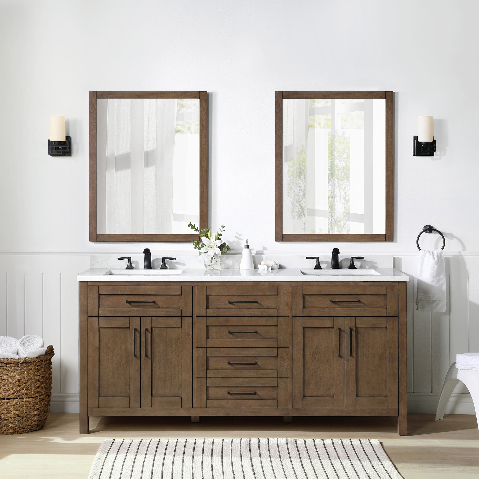 Loon Peak Meuble-lavabo double 72,05 po avec plateau en marbre Jaylea ...