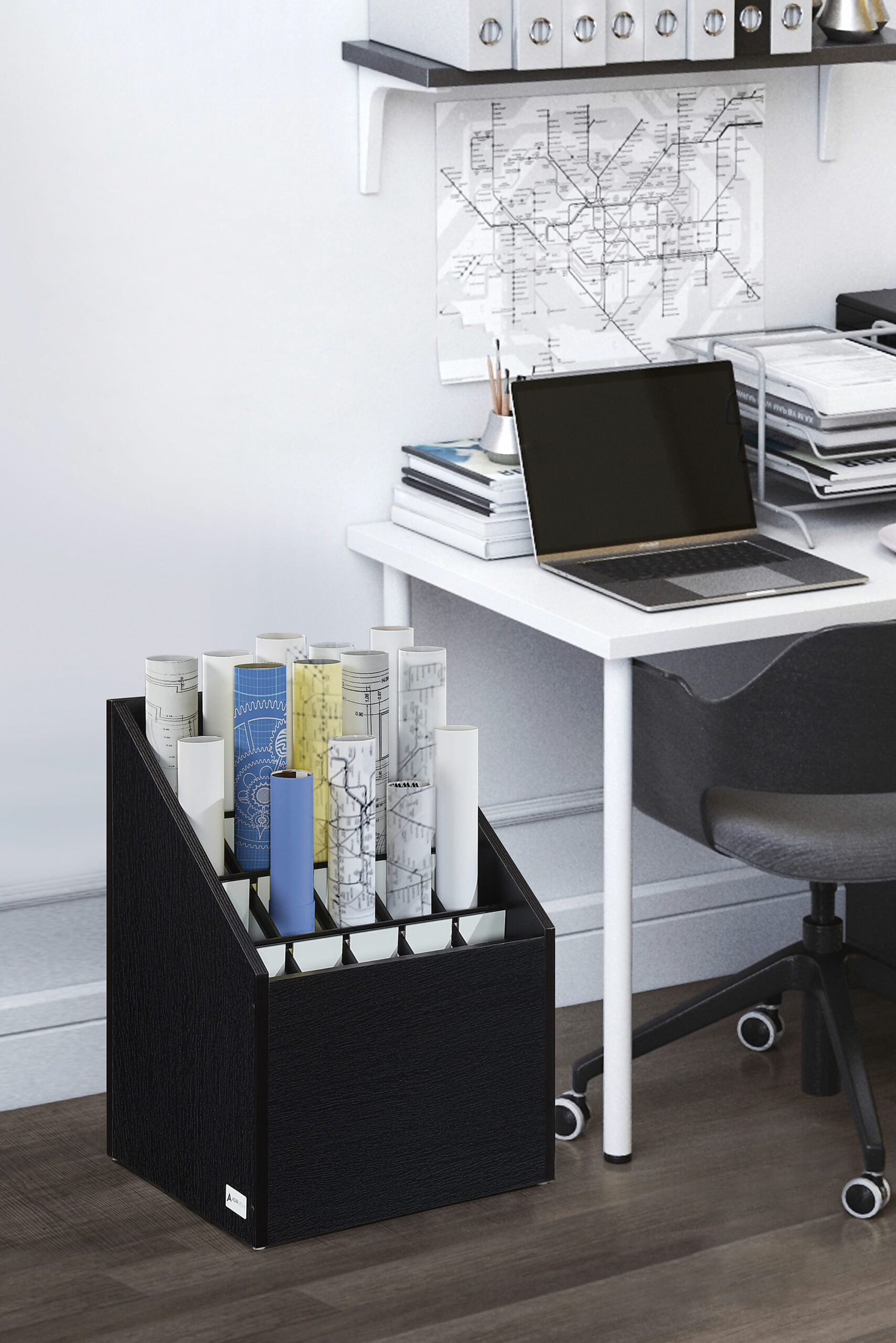 AdirOffice Wooden 20-Slot Blueprint Maps Upright Roll File Storage ...