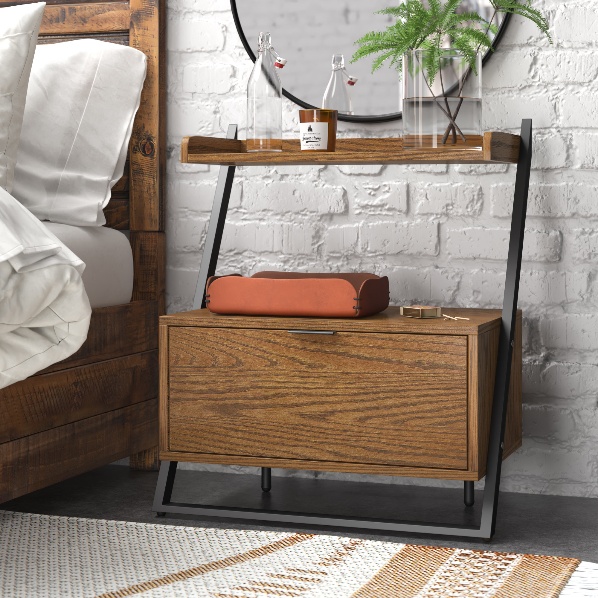 Steelside™ Marc 1 - Drawer Iron Nightstand in Black/Oak & Reviews | Wayfair