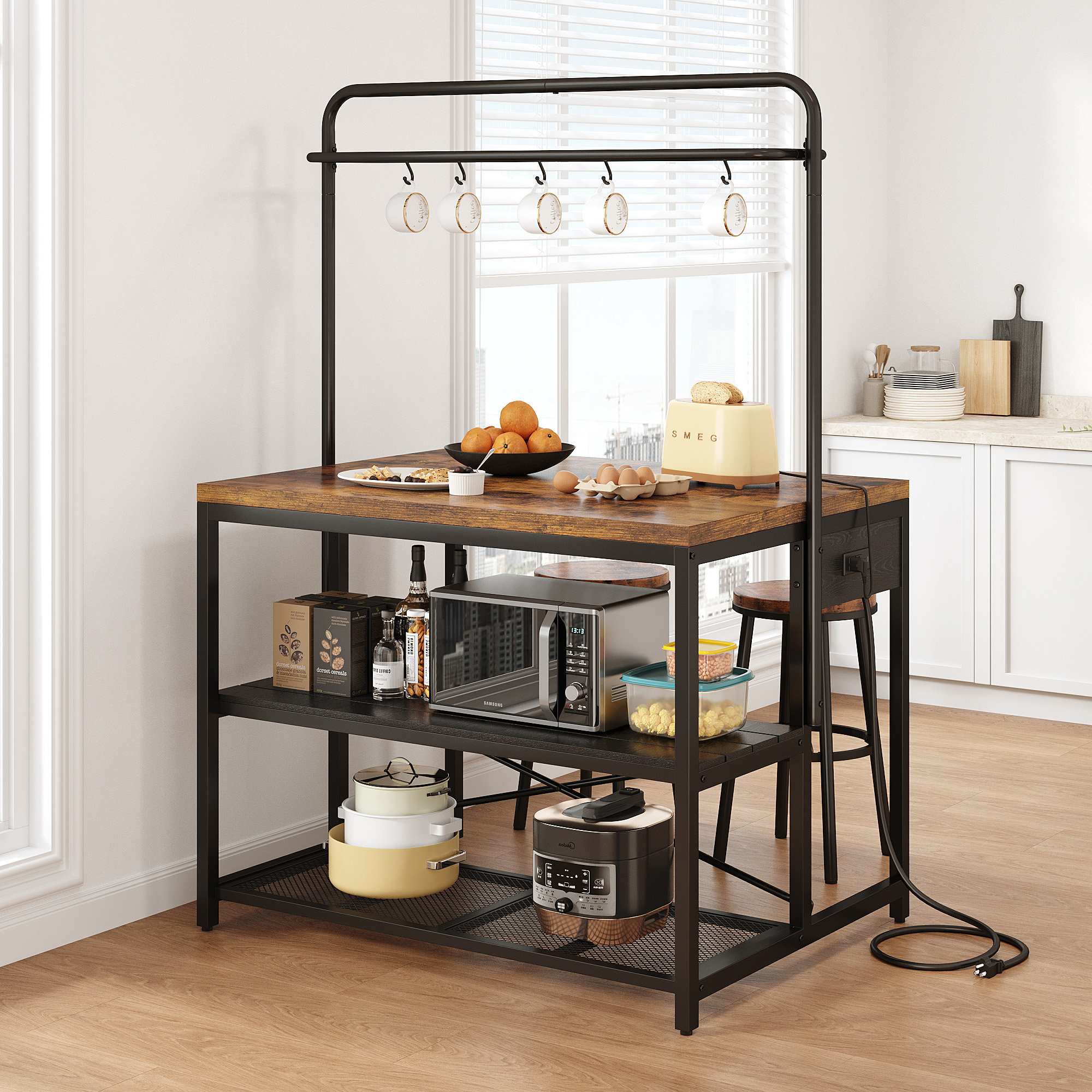 17 Stories Celine Kitchen Island With Storage, Bakers Rack With 5 Racks ...