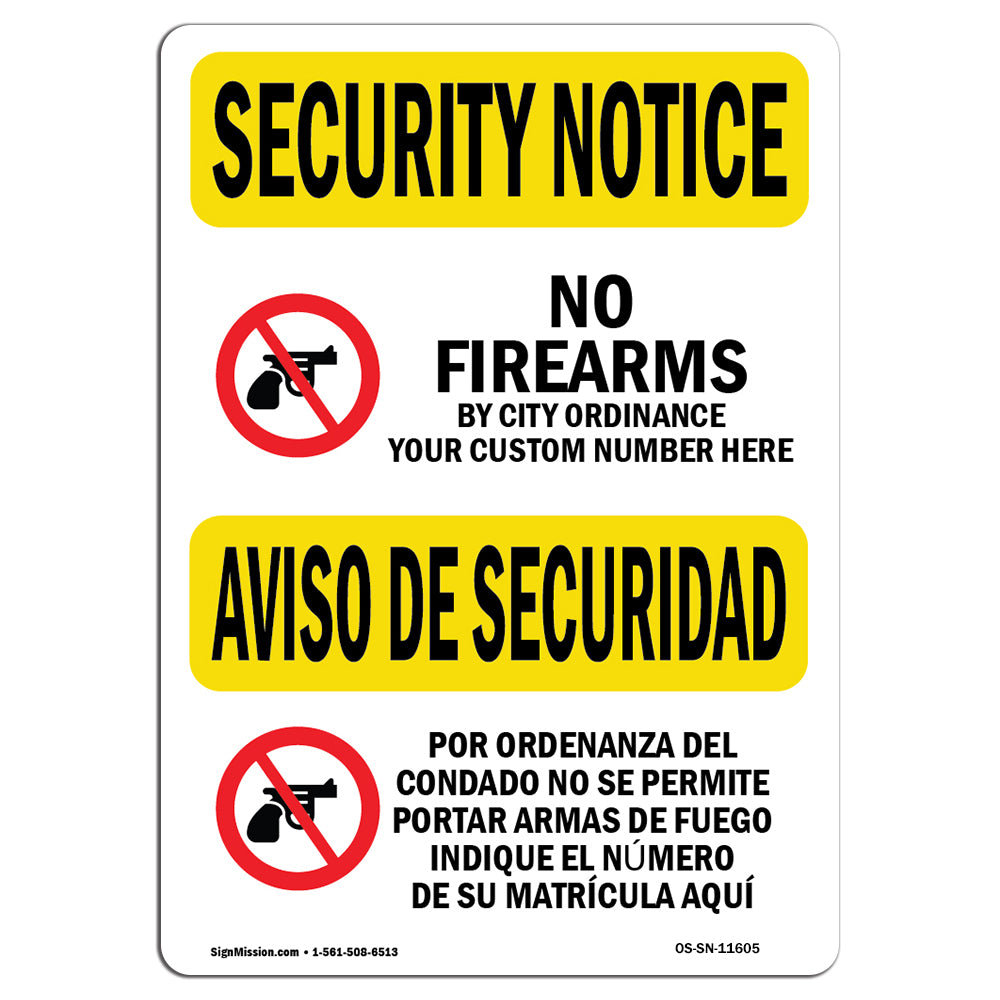 SignMission Osha Security Notice Sign - No Firearms by County Bilingual ...