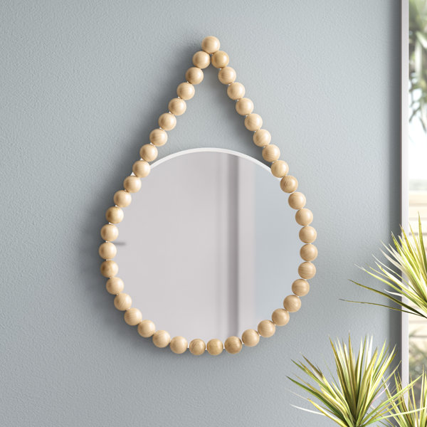 Mistana™ Teen 36" Beaded Round Mirror Contemporary Boho Coastal White ...