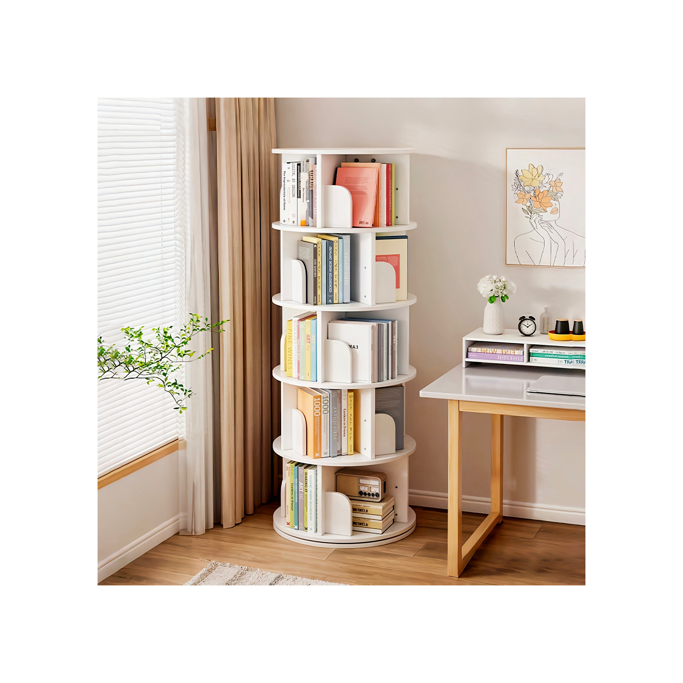George Oliver 5 Tier Rotating Bookshelf, 360° Display Round Spinning ...