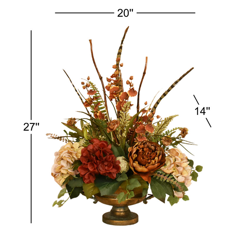 Floral Home Decor Rust And Tan Peony And Hydrangea Silk Floral ...