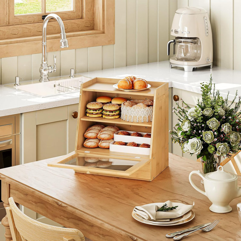 Hokku Designs Bread Box, Bamboo Bread Box Storage Container With Drawer ...